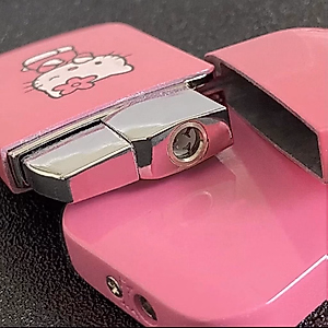 NIVEK Pink Glitter Kitty Pink Flame Pocket Lighter KT Cat Refillable Kawaii Y2K Aesthetic Windproof Flame
