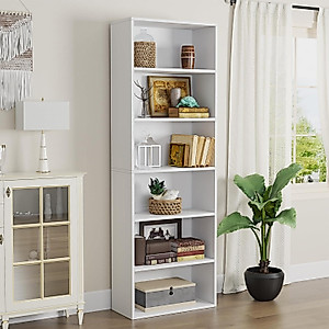 oneinmil Bookcase and Bookshelf, Floor Standing 6-Tier High Bookshelf, Display Storage Rack, Home Decorative Furniture, Suitable for Home Offices, Living Rooms, and Bedrooms,White