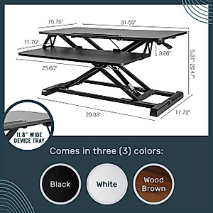 TechOrbits Standing Desk Converter - 32 Inch Adjustable Sit to Stand Up Desk Workstation, Particle Board, Dual Monitor Desk Riser with Keyboard Tray, Desktop Riser for Home Office Laptop, Black 32"