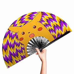 Ravedash Rave Fan - Surprised Pika Fluorescent UV Ink - 33cm - Loud Clack Festival Fans, Festival Fan, Club Fan, Bamboo Fan - for Events, Dance, Performance, Festivals