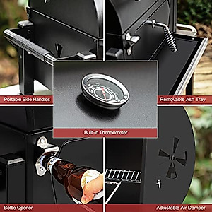 Grills House Portable Charcoal Grill with Two Side Handles, Compact Outdoor Charcoal Grill for Travel, Picnic, Tailgate, and Campsite Cooking, CD1519-SC, Black