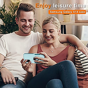 RMOCR for Samsung Galaxy A14 5G Case, Rotatable Magnetic Kickstand Ring Holder, Military Protective Phone Cover with Tempered Glass Screen Protector and Camera Lens Cover, Mint Green