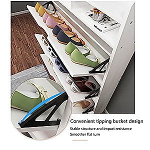 MYSNKU Shoe Cabinet Entryway White Narrow Shoe Storage Cabinet Flip Down Shoe Rack Wood 3 Tier Shoe Organizer Home and Apartment (White, 19.68x45.66)