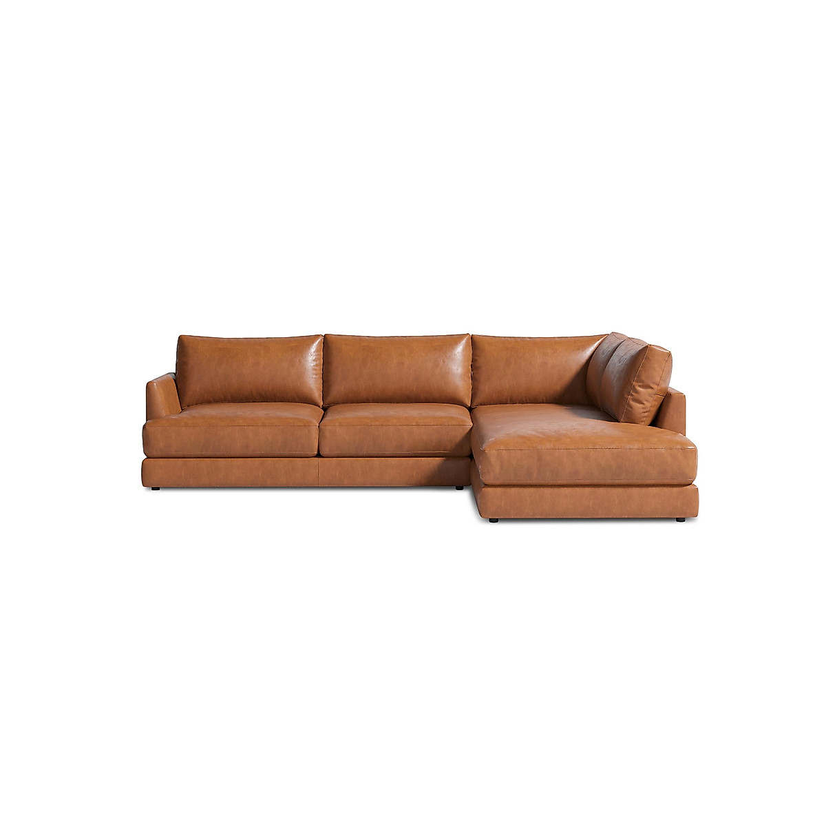 Valencia Serena 108" Cognac Tan Brown Full Leather Sectional Sofa with Right Chaise | Nappa 11000 Leather, Modern Low Profile Lounge Sofa | L Shaped Couch for Living Room Furniture