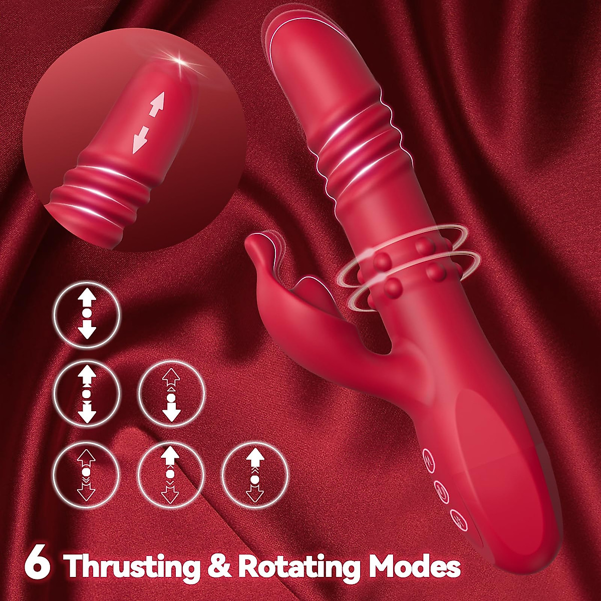 Thrusting Dildo 4 in1 Sex Toy-Couples Vibrator Adult Toys with 6 Thrusting & Rotating, 10 Vibrating Modes Dildo, G Spot Vibrator Clitoral Nipple Stimulator for Women Couple Pleasure