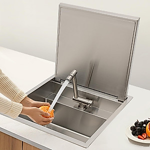 MANULOOT Drop in Kitchen Sink Utility Sink, Commercial Sink Kitchen Sinks Drop in, Hidden Single Bowl Sink, Restaurant Sinks Outdoor Sink with Cold and Hot Faucet | US Stock