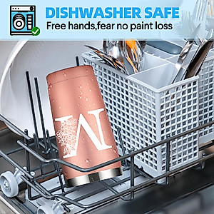 Leraverppy Personalized 20oz with Initial Stainless Steel Coffee，Leak Proof Rose Gold Tumbler with Lid And Straw Double Wall Thermal Cups for Hot and Cold Drinks Monogrammed Gifts for Women（C20-M）