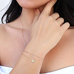 Turandoss Heart Initial Bracelets for Women, 14K Gold Filled Layered Bracelet Minimalist Initial Heart Bracelets for Women Bracelet With Initials A