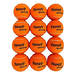 Dog Tennis Balls by Woof Sports - 12 Orange Tennis Balls for Dogs. Easy to Find! Includes Carrying Bag. Medium Size Balls Fits Standard Ball Launchers