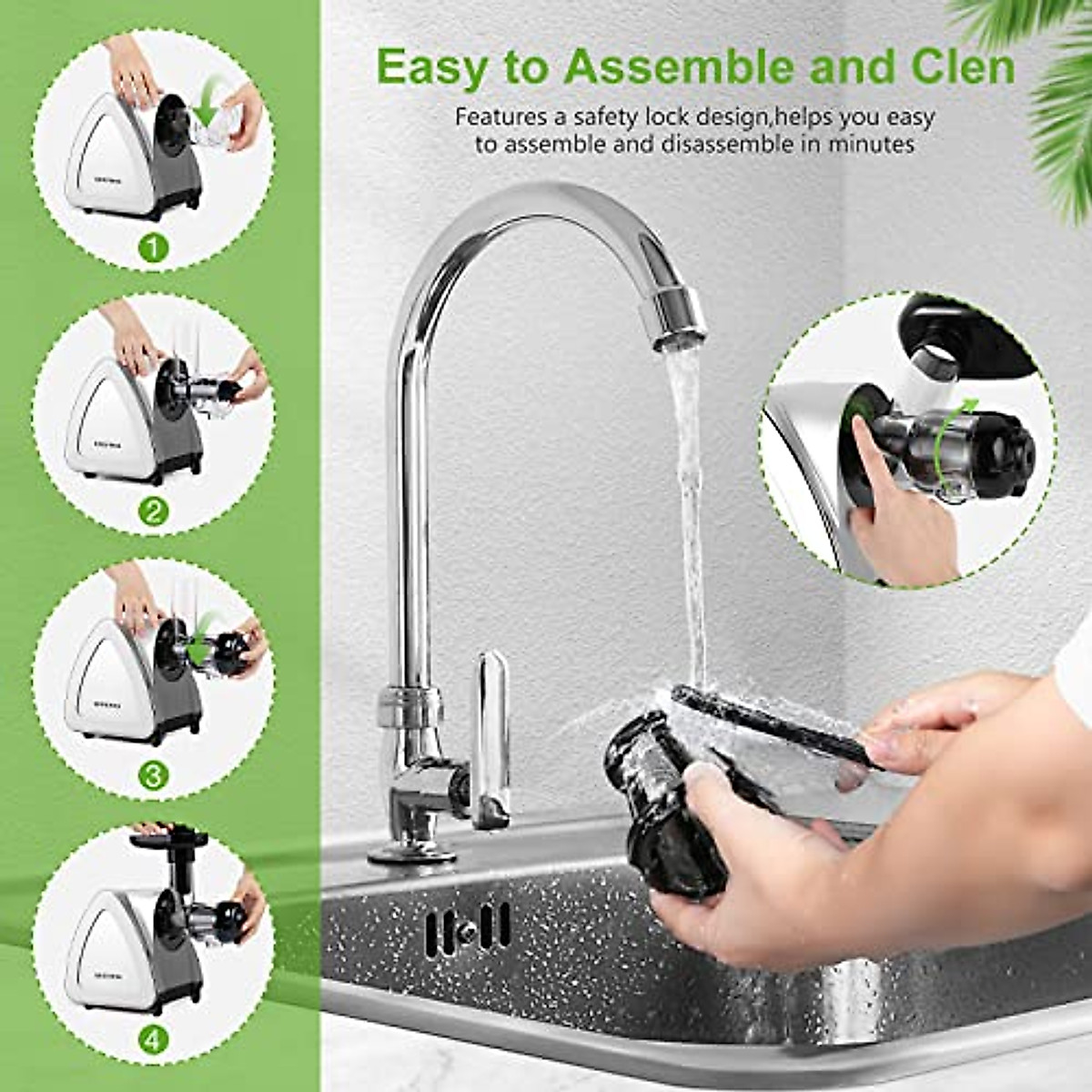 Wheatgrass Juicer Machines, KEDEMAS Cold Press Masticating Juicers for Home, Easy to Clean and Quiet Motor, Reverse Function, Slow Juicers Maker with Juice Cup and Brush for Vegetables and Fruits