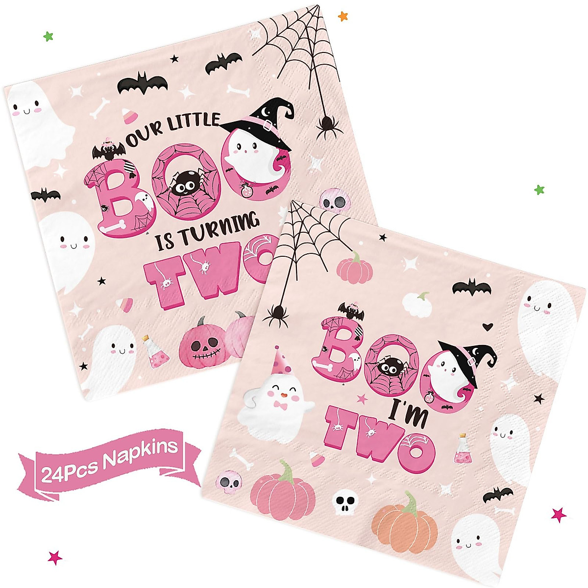 Yavxzvbw 182Pcs Boo I'm Two Decor Birthday Halloween Decorations Two Spooky Birthday Pink Halloween Birthday Party Decorations Girl with Boo Banner for Halloween 2nd Birthday Decorations