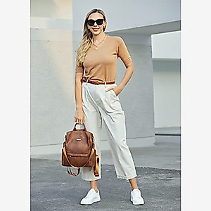 CLUCI Leather Backpack for Women Anti-theft Fashion Ladies Travel Backpack Purse Vintage Large Shoulder Bags Two-Toned Brown