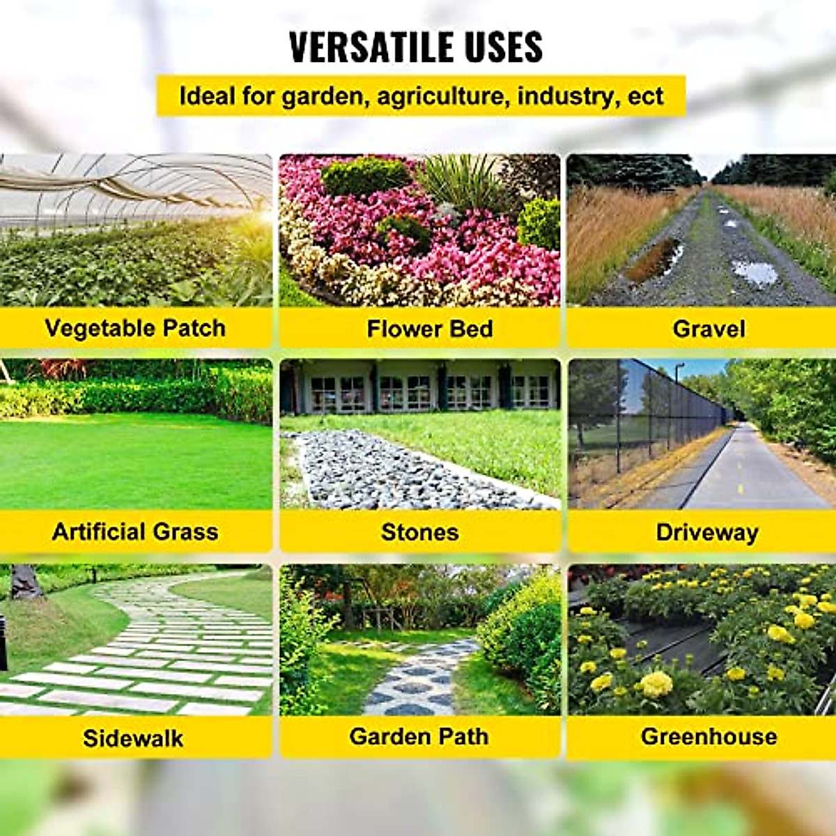 Happybuy 6.5FTx330FT Premium Weed Barrier Landscape Fabric Heavy Duty 3.2OZ, Woven Weed Control Gardening Mat, High Permeability Good for Flower Bed, Geotextile Fabric, Driveway Fabric, Ground Cover