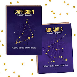 Wee Blue Coo Zodiac Birthday Cards Astrology Star Signs Constellation Blank Greeting Cards With Envelopes Pack of 12