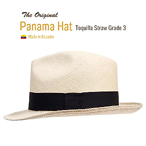 Bigalli Puerto Cayo Original Panama Hat for Women Men Summer & Beach Hat, Center Dent Shape with Grosgrain Ribbon, Toquilla Straw Grade 3 | UV Protection SPF 30 | Sun Fedora Hats | Natural X Large