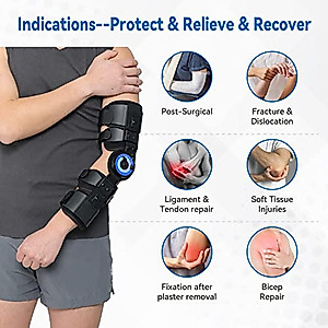 Orthomen Hinged ROM Elbow Brace, Adjustable Post OP Elbow Brace Stabilizer Splint Arm Injury Recovery Support After Surgery Fracture Rehabilitation (Left)
