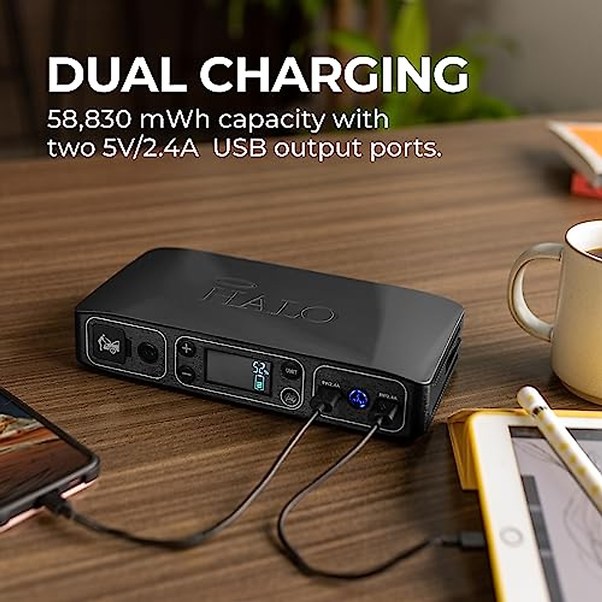 Halo Automotive Bolt Air 58830 mWh Portable Emergency Power Kit with Tire Pump, 4 Interchangeable Air Nozzles, Extra Accessory Kit, Car Jump Starter, and Car Charger - Camouflage