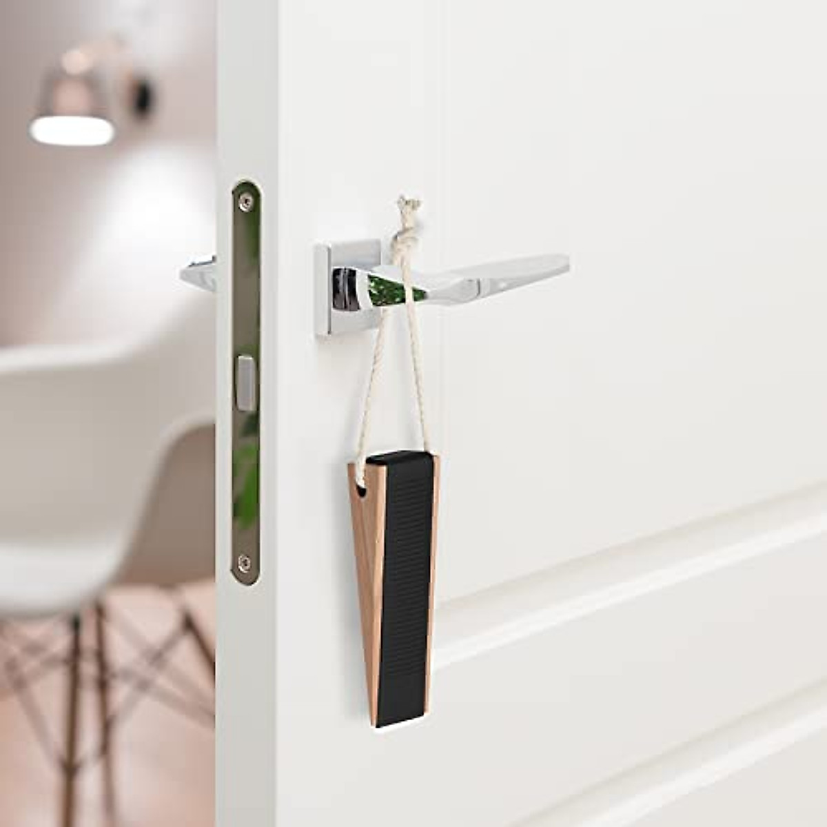 WEYON Wooden Door Stopper Wedge for Bottom of Door, Fitting for Door Gap Under 2 inches, 1 Pack Black.