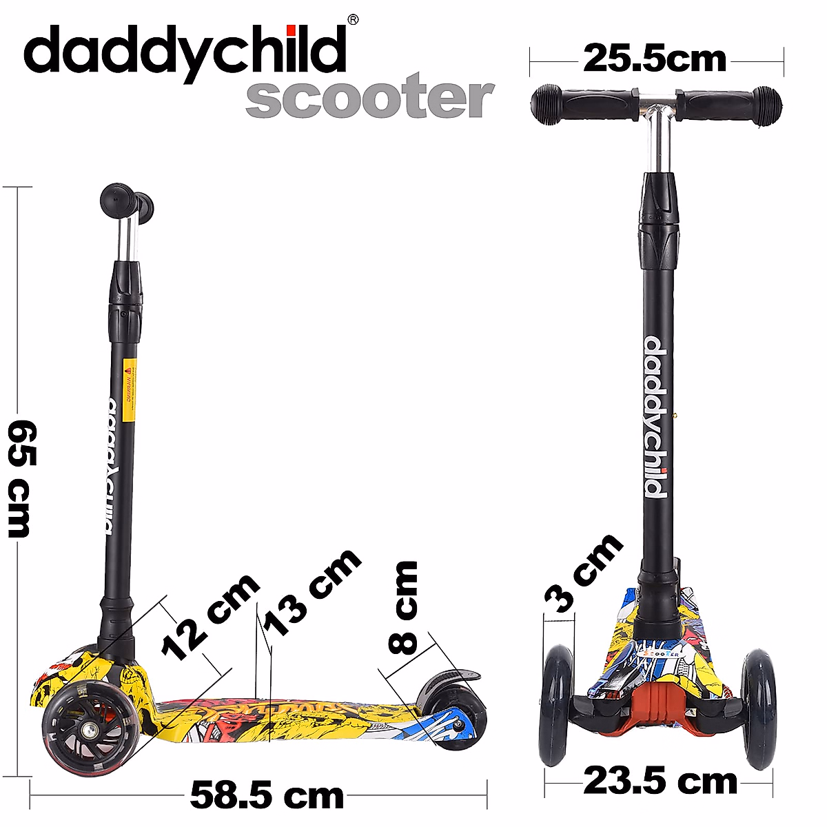 Scooters for Kids 3 Wheel Kick Scooter for Toddlers Girls & Boys, 4 Adjustable Height, Lean to Steer, Extra-Wide Deck, Light Up Wheels for Children from 3 to 14 Years Old (Pop Graffiti 2)