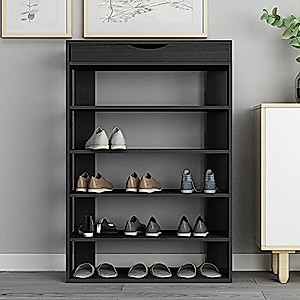 soges 5-Tier Free Standing Shoe Rack, 29.5 inches Wooden Shoe Shelf, Entryway Shoe Organizer Storage Cabinet, Black