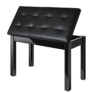 AODSK Wooden Duet Piano Bench with Padded Cushion and Storage Compartment for Music Books 29.13''x12.99''x18.11''(Black)