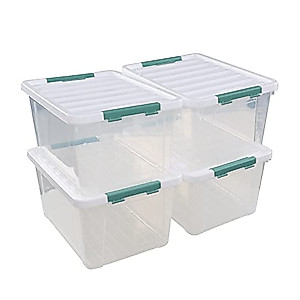 Ponpong 36 Quart Large Storage Box, Clear Plastic Latch Box, 4-Pack
