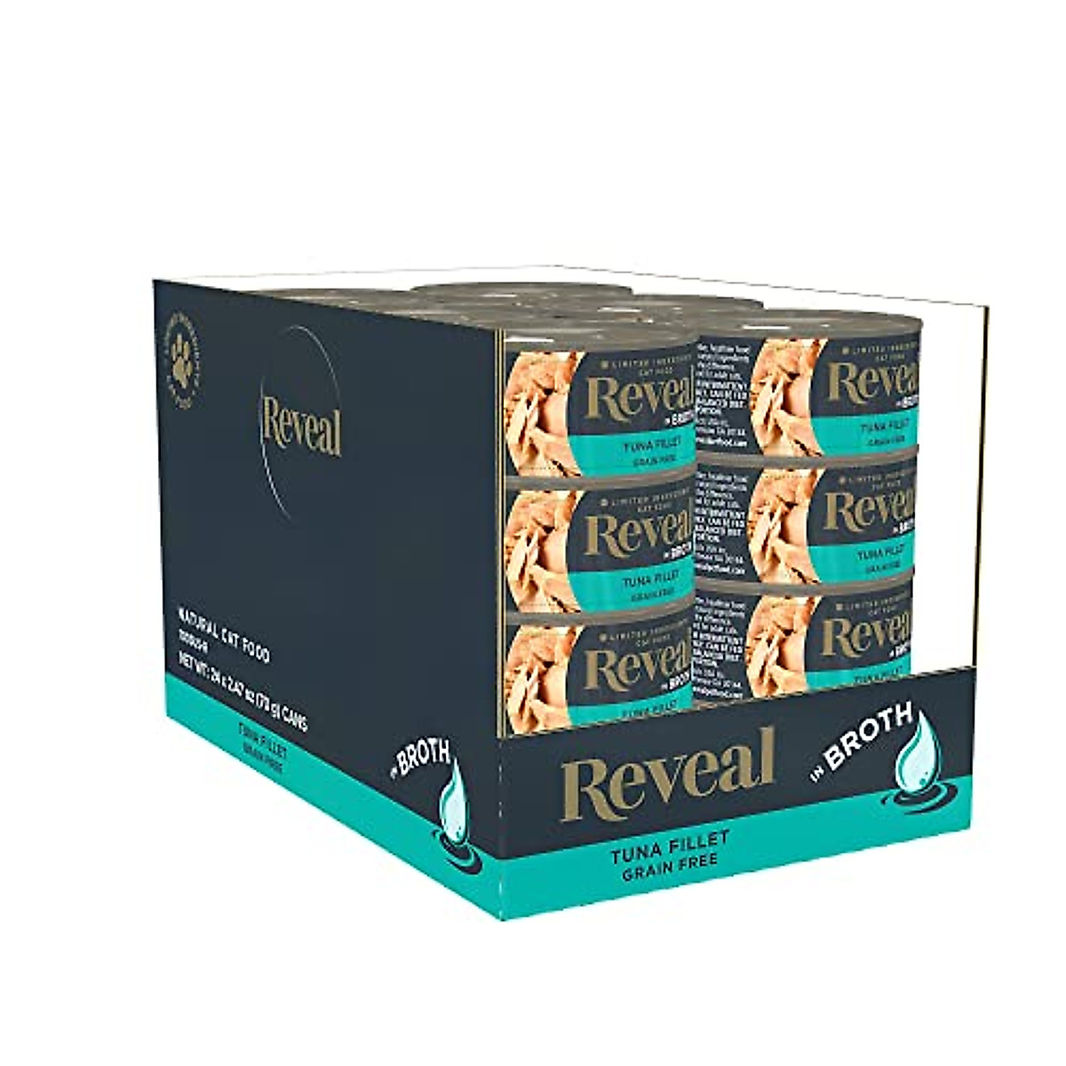 Reveal Natural Wet Cat Food, 24 Pack, Limited Ingredient, Grain Free Food for Cats, Tuna Fillet in Broth, 2.47oz Cans