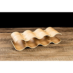 Asian Home 7 Bottle 2-Tier Wave Desktop Wine Rack Freestanding Countertop Bottle Holder for Wine Storage, Wood, Modern and Minimalist