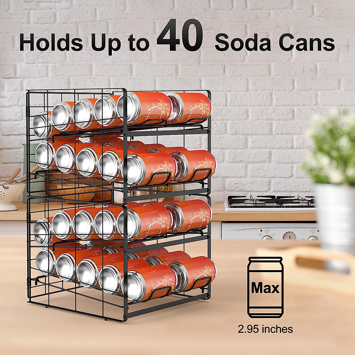 OYEAL Pantry Can Organizer, Stackable Soda Can Organizer for Pantry Beverage Holder Dispenser for Cabinet, Refrigerator, Holds 20 Cans Each, 2 Pack