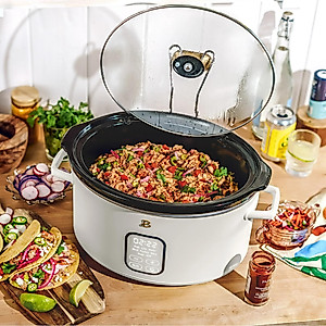 Beautiful 6 Qt Programmable Slow Cooker by Drew Barrymore - 5 Preset Cooking Functions, Digital Countdown Timer, Dishwasher-Safe Parts, and Cool-Touch Handles (White Icing)