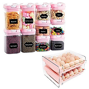 BBG Airtight Food Storage Container with Easy Lock Lids, Pink Plastic Egg Holder, Egg Storage Container for Refrigerator