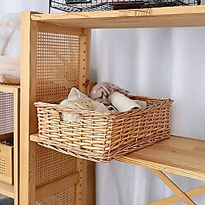 YAHUAN Rectangular Wicker Storage Basket Woven Rattan Basket with Handle, Baskets for Organizing Bathroom,Bedroom,Laundry Room,Pantry (Wicker)