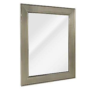 Head West Brushed Nickel Pave Textured Rectangular Framed Wall Vanity Mirror - Rustic Beveled-Edge Bathroom Mirror with 4 D-Ring Hangers for Vertical & Horizontal Placement - 29"x35"