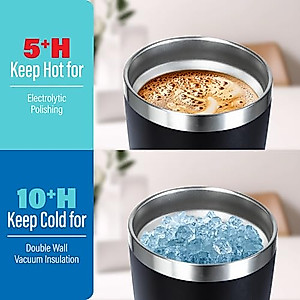 20 oz Tumblers, Stainless Steel Travel Coffee Mug with Lid, Double Wall Vacuum Insulated Coffee Tumbler, Durable Powder Coated Coffee Cup for Hot and Cold Drinks 1 Pack, Black