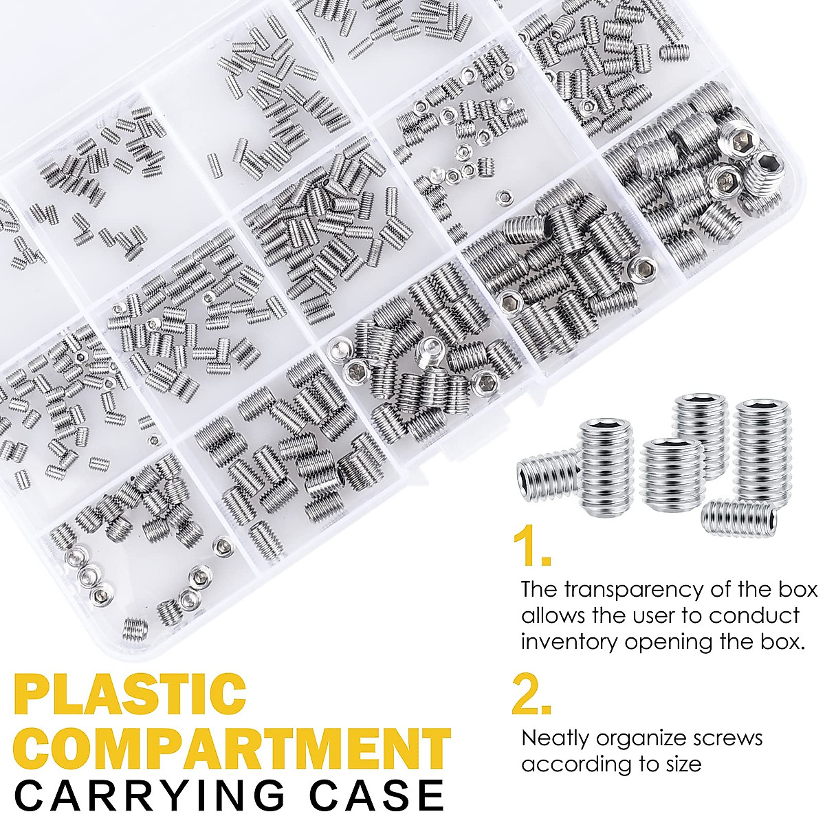 Bonost 440Pcs Set Screw Assortment Kit Metric - M2.5 M3 M4 M5 M6 M8 Stainless Steel Hex Allen Head Socket Grub Screw, Small Set Screws for Door Handles, Bathroom Fixture