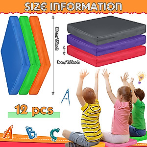 12 Pcs Floor Cushions Bulk for Classroom 15 Inch Colored Flexible Seating with Handle Soft Foam Floor Pillow Kids Floor Seats Cushion for Kids Adults Daycare School Home Office Chair (Square)