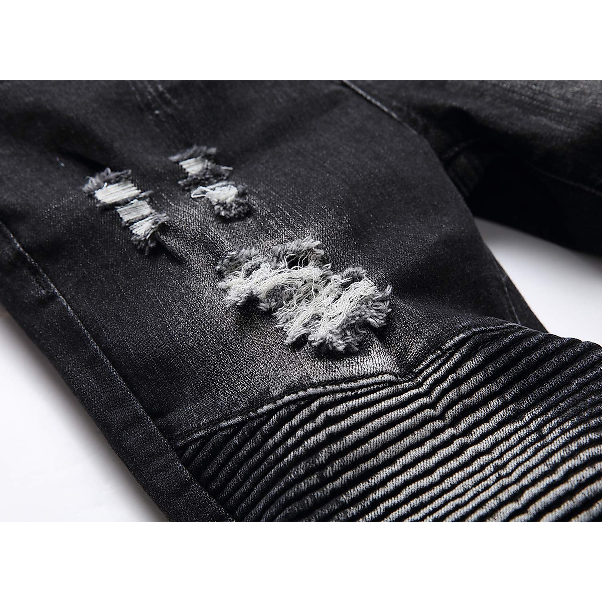 Boy's Skinny Fit Ripped Destroyed Distressed Stretch Fashion Biker Moto Denim Jeans Pants,BlackL0081,16