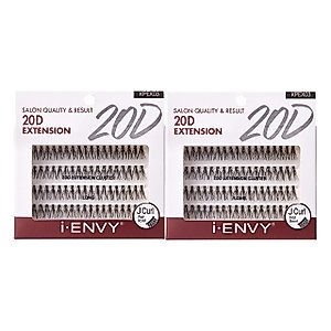 i-ENVY 20D Extension Cluster Individual Lashes (Long, 2 PACK) Flat Root Seamless Application Perfect For DIY Lash Extension