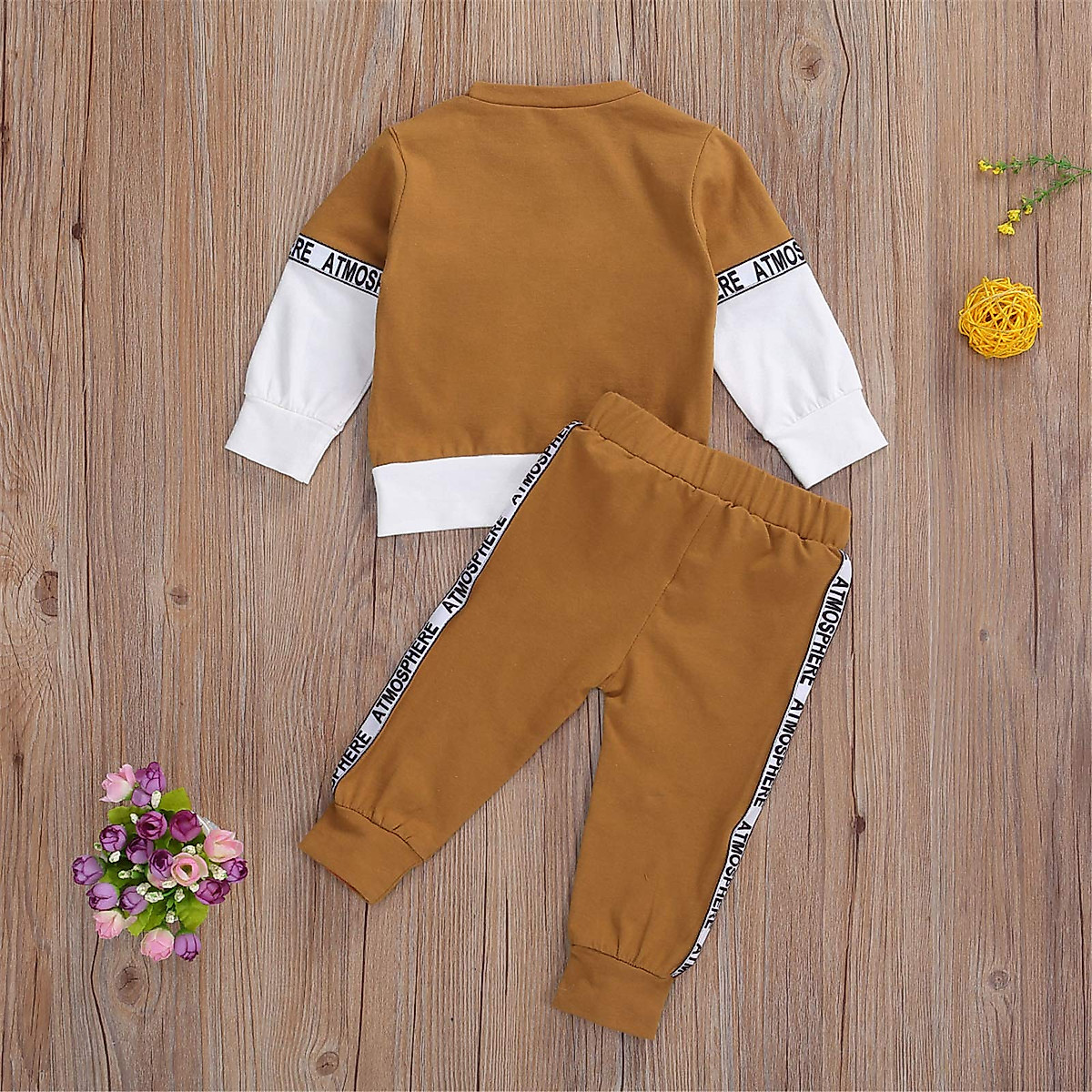 Arvbitana Unisex Toddler Baby Boy Girl Spring Fall Winter Clothes Long Sleeve T-Shirt Tops+Long Pants Two Piece Solid Outfit (D-Two Piece Khaki Brown, 3-4T)