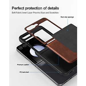 Foluu for Samsung Galaxy Z Flip 5 5G Case, Galaxy Z Flip 5 Leather Case, PU Leather + Hard PC Shell Ultra Thin Slim Durable Protective Phone Case Cover for Samsung Galaxy Z Flip5 5G 2023 (Brown)