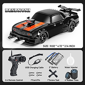 Remote Control Car RC Drift Car 1:16 Scale 4WD 18KM/H High Speed Model Vehicle 2.4GHz with LED Lights Spray Rubber Tire Racing Sport Toy Car for Adults Boys Girls Kids Gift 2Pcs Rechargeable Batteries