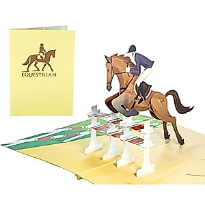 WOWPAPERART Horse Jumping Equestrian - 3D Pop Up Greeting Card for All Occasions - Birthday, Love, Congrats, Good Luck, Sports, Retirement, Christmas, Congrats - Gifts for Family, Friends, Lovers