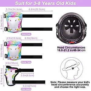 Kids Helmet, Toddler Bike Helmet with DIY Stickers Unicorn Knee Pads and Elbow Pads Set Adjustable Protective Gear Set for Girls Age 3-5-8 Years