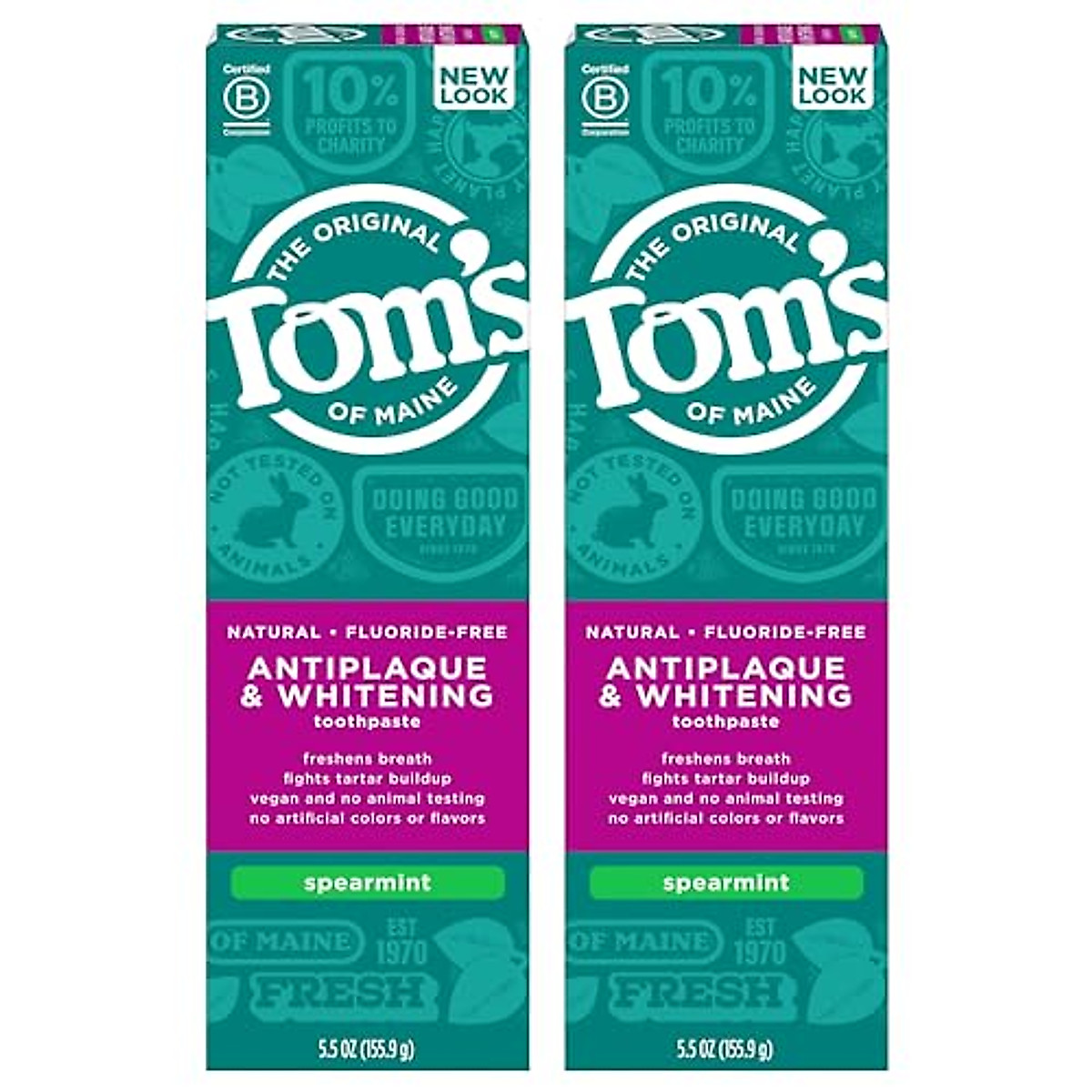 Tom's of Maine Fluoride-Free Antiplaque & Whitening Natural Toothpaste, 5.5 Ounce (Pack of 2) - Packaging May Vary