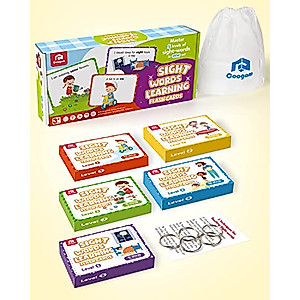 Coogam Sight Words Educational Flashcards - 220 Dolch Sightwords Game with Pictures & Sentences,Literacy Learning Reading Cards Toy for Kindergarten,Home School Kids 3 4 5 Years Old