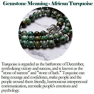 Bivei 108 Mala Beads Necklace Beaded Wrap Bracelets Genuine Gemstone Mala Prayer Beads Lotus Charm Yoga Meditation Necklace - African Turquoise