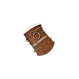 Sakytal Boho Stackable Circle Bracelet Set Gold Fish Bone Layered Beaded Paperclip Link Bracelet Chain Jewelry for Women(4PCS)