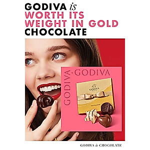 Godiva Chocolatier Assorted Chocolate Gold Gift Box, Pink Ribbon, Gourmet Chocolate, Gourmet Chocolates, Gifts for Her, Gifts for Women, 19 pc., Gift Set 1