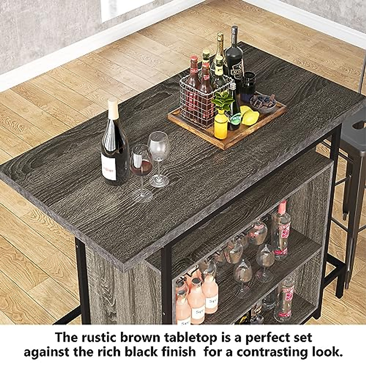 Tribesigns Home Bar Unit, Industrial 3-Tier Liquor Bar Table with ...