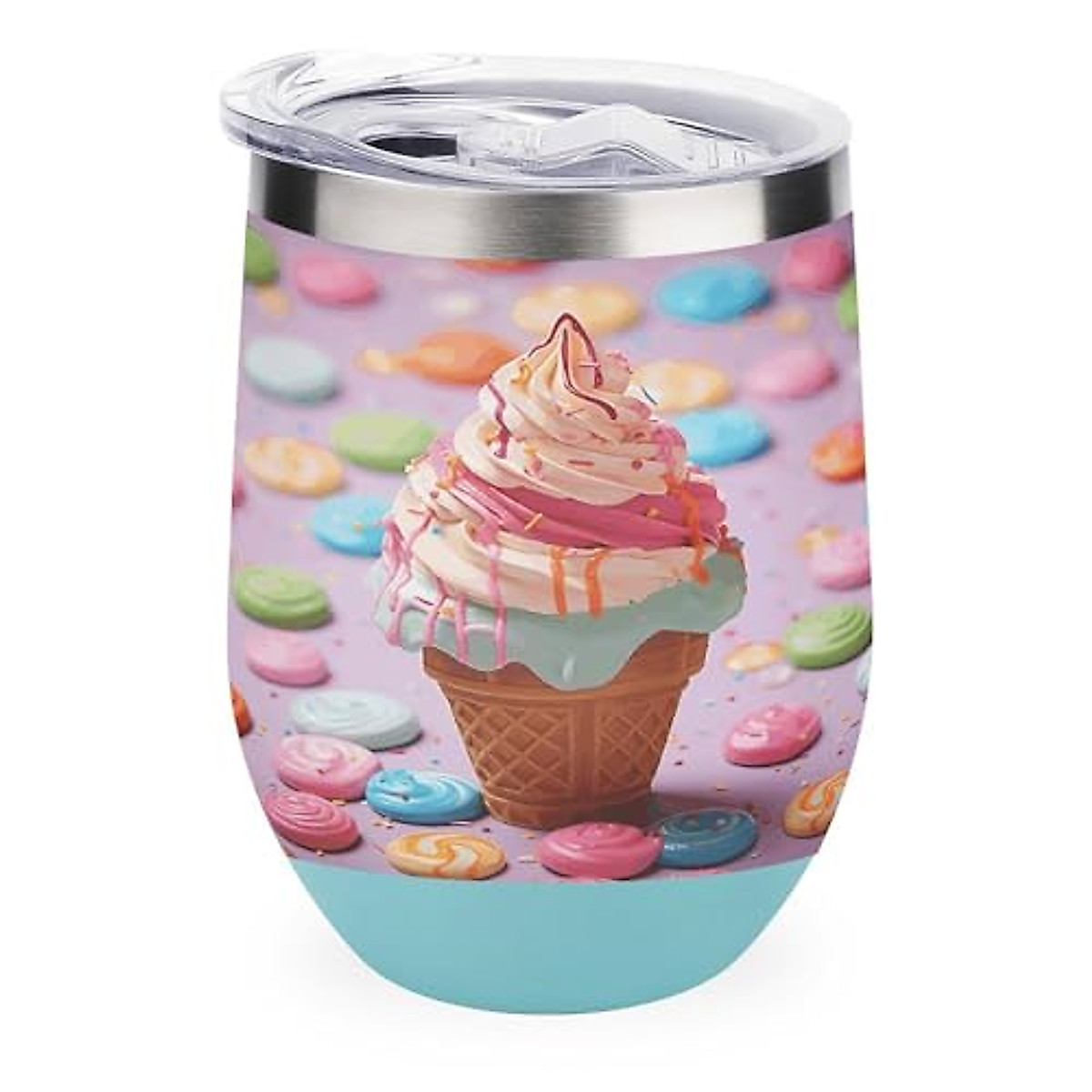 WYUSPGK 304 Stainless Steel Insulated Cup, Many Colored Ice Cream Print Smooth Rim, Durable & Reusable - Perfect for Office, Home, And Travel